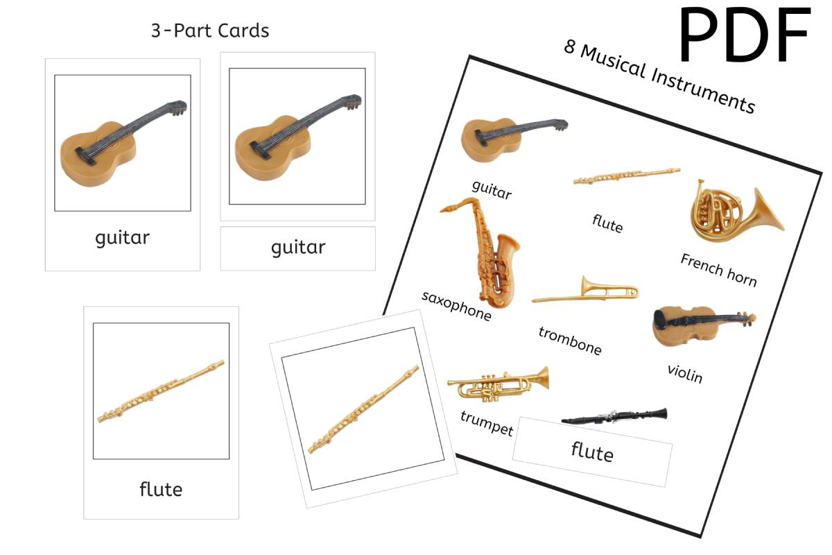 8 Musical Instruments 3-Part Cards (PDF) - IFIT Montessori